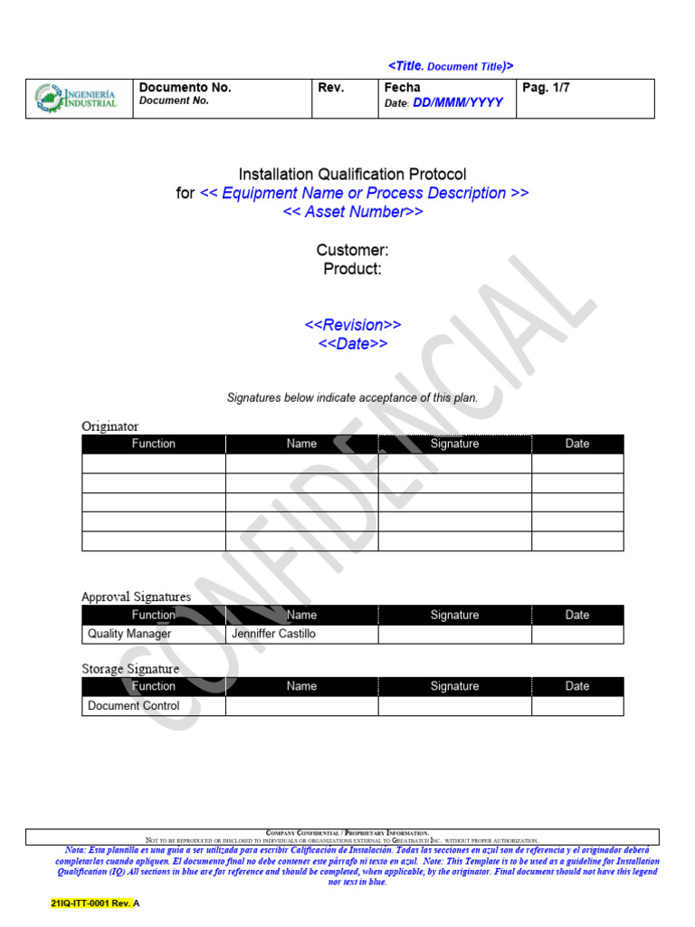 21IQ-ITT-001 - Protocolo IQ | PDF | Calibration | Verification And ...