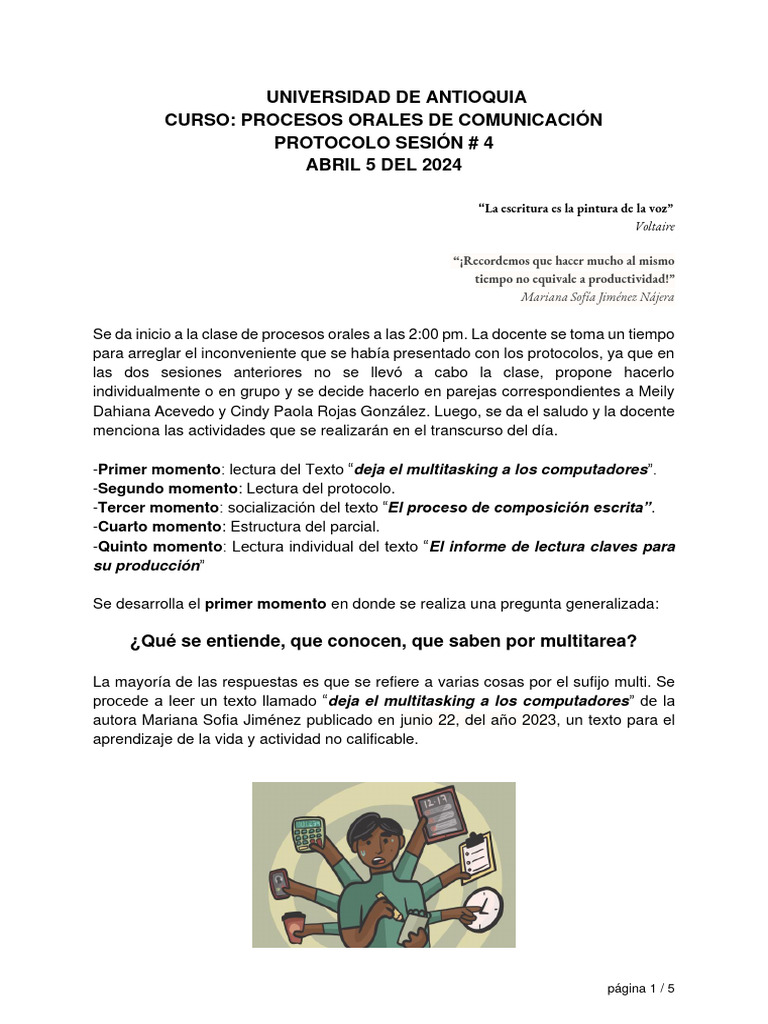 Procesos Orales: Multitarea y Escritura | PDF | Cognición