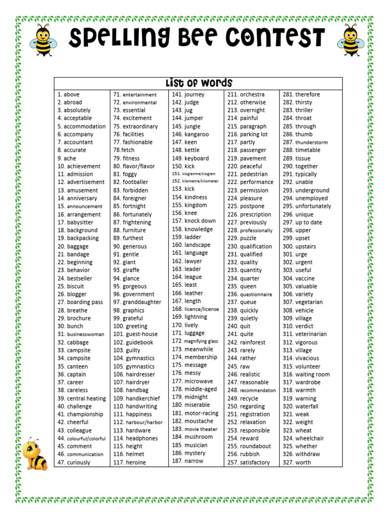Spelling Bee Word List Guide | PDF