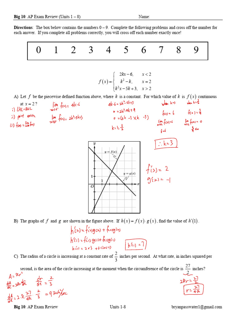 Big 10 AP Exam Review Units 1-8 | PDF | Circle | Mathematical Analysis