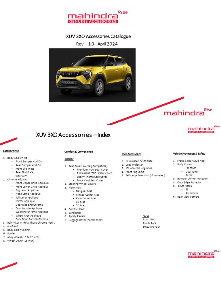 Mahindra XUV 3XO Accessories Catalogue | PDF | Wheel | Door