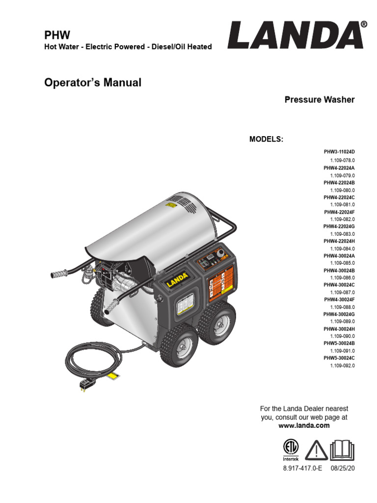 LANDA Operator Manual Diesel Heated Steam Pressure Washer | PDF | Liquids
