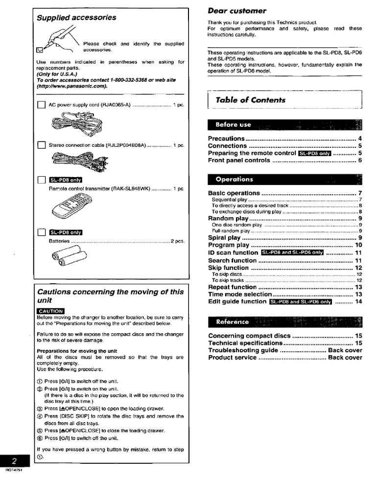 02 Manual de Usuario Technics SL-PD5 (16 Páginas) | PDF