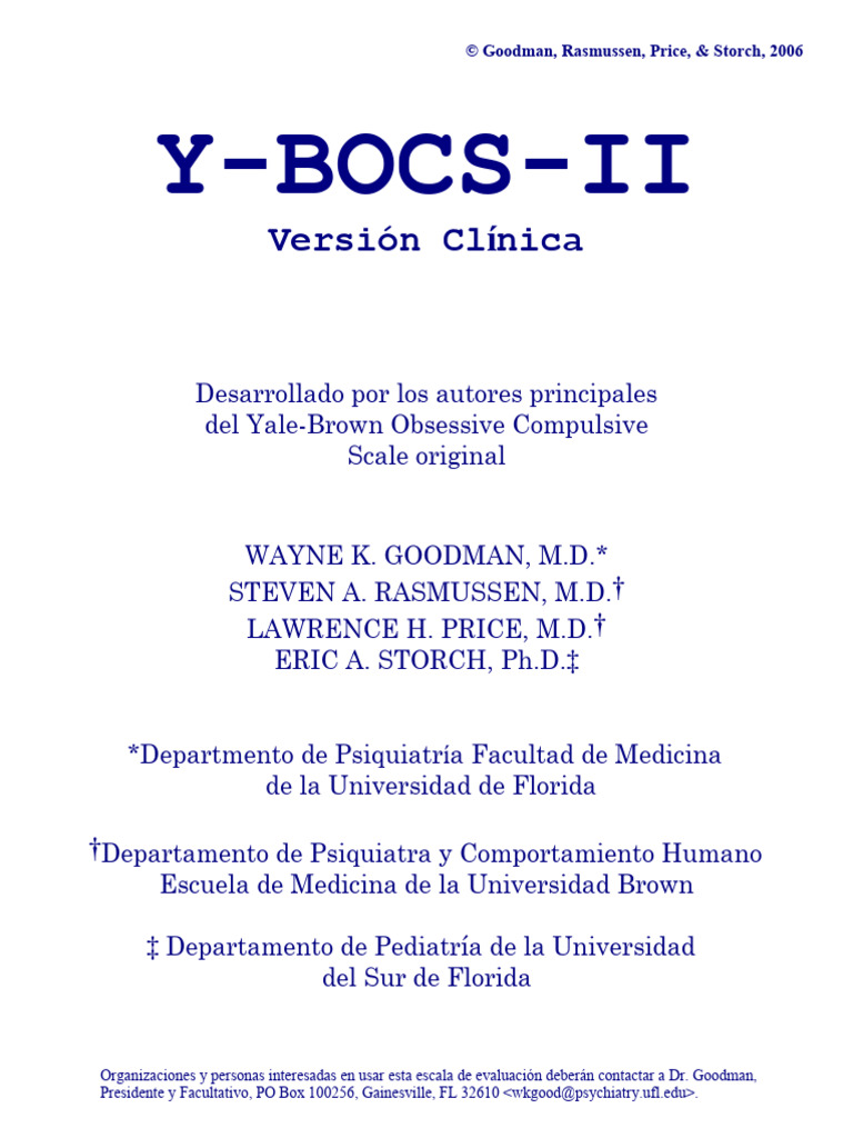 Y-BOCS-II: Escala de TOC Actualizada | PDF | Desorden obsesivo ...