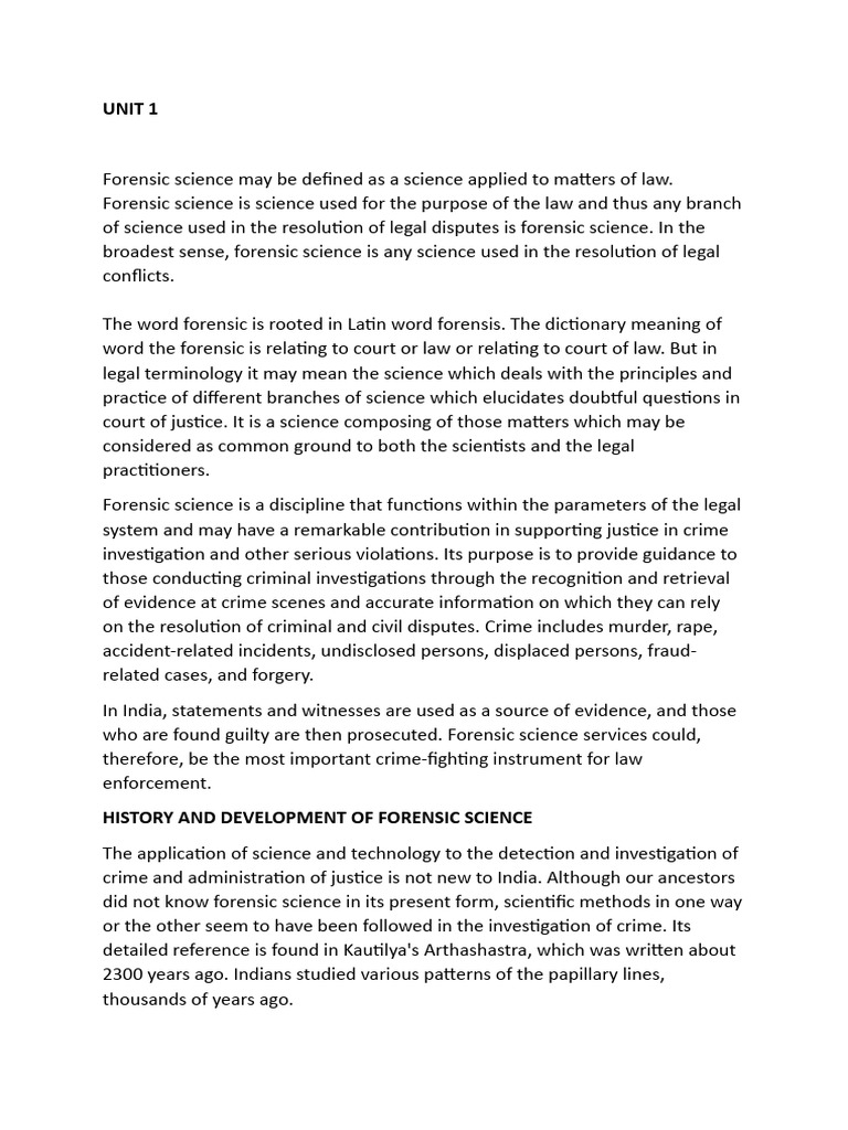 UNIT 1 FORENSIC SCIENCE | PDF | Forensic Science | Crime Scene