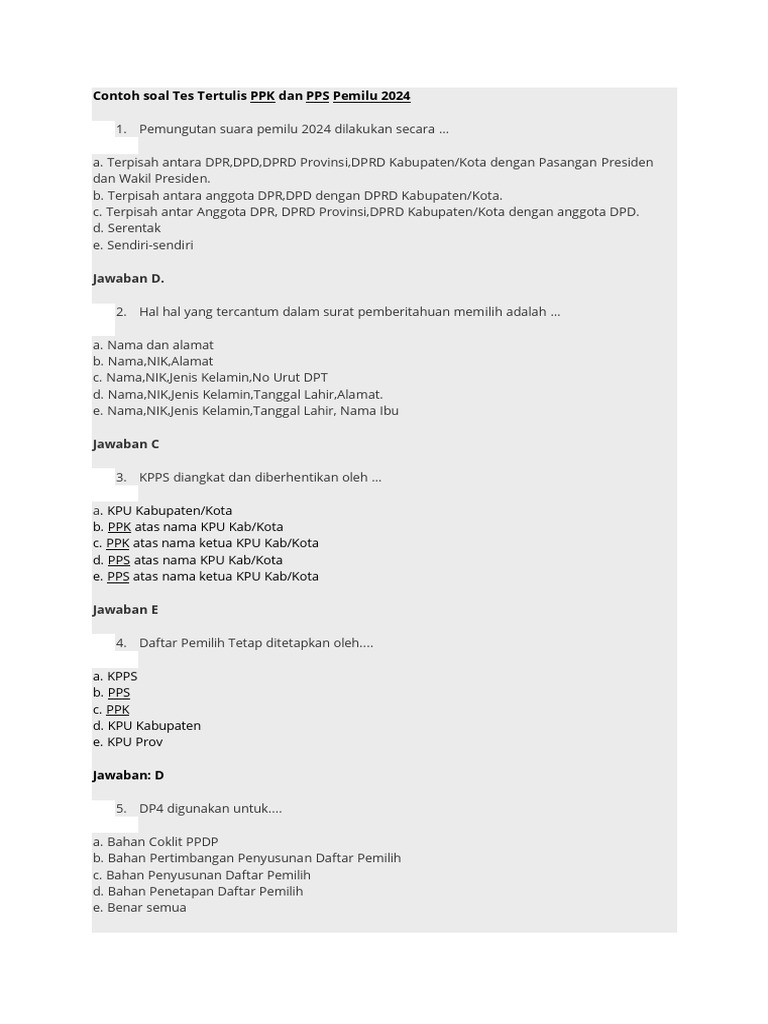 Soal Tes Tertulis PPK dan PPS Pemilu 2024 | PDF