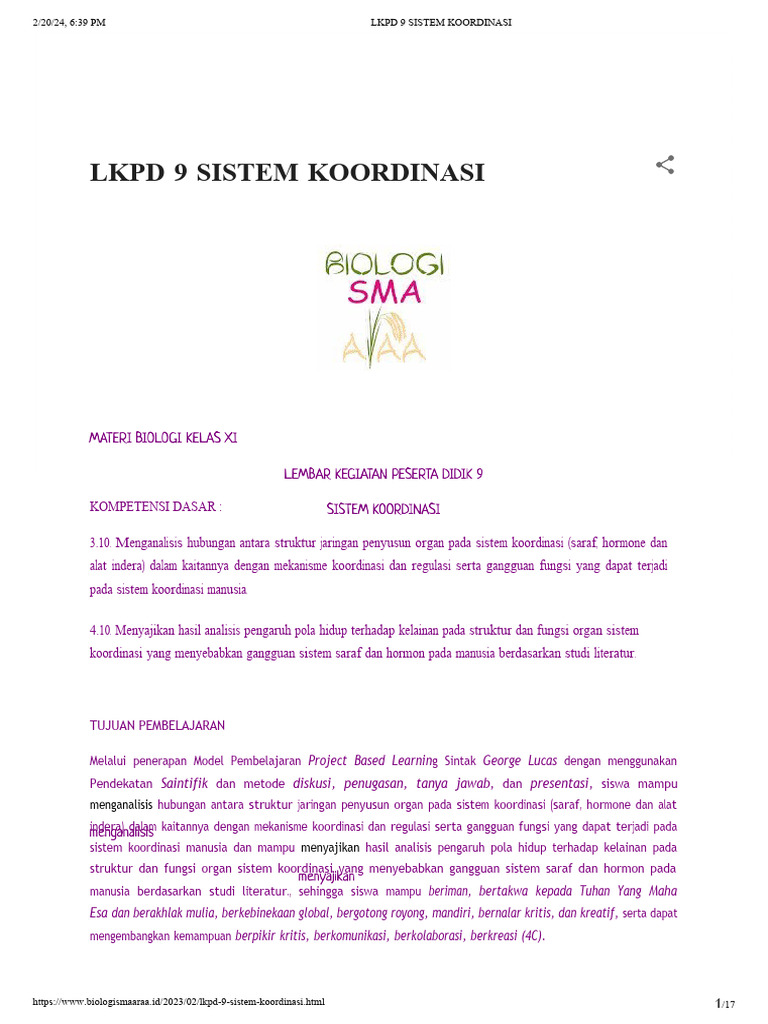 LKPD 9 Sistem Koordinasi | PDF