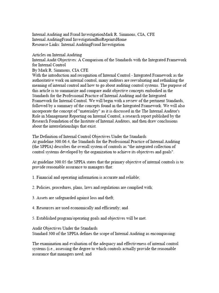Internal Audit Objectives Comparison | PDF | Internal Control | Audit