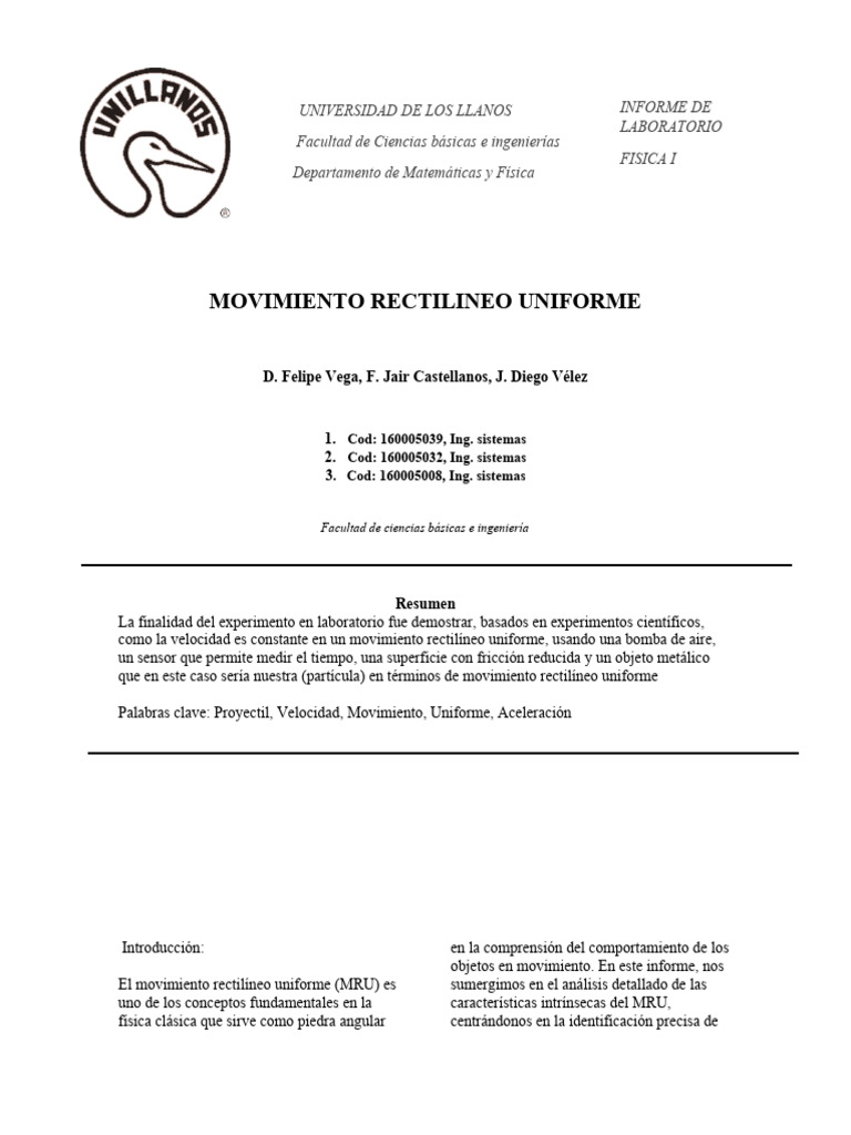 Informe 5, Lab MRU | PDF | Velocidad | Metrología
