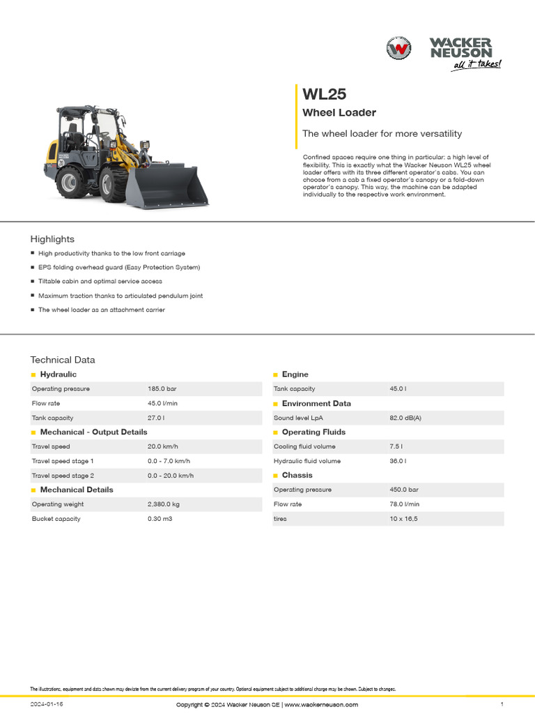 Pi Sheet Wl25 | PDF | Loader (Equipment) | Truck