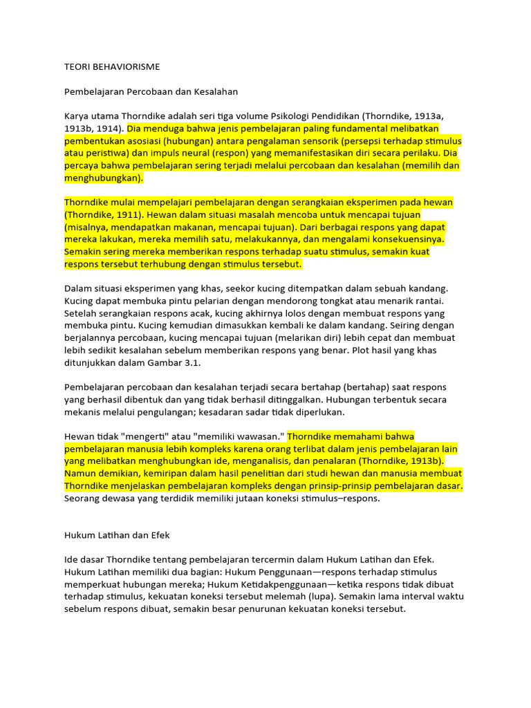 Teori Behaviorisme | PDF