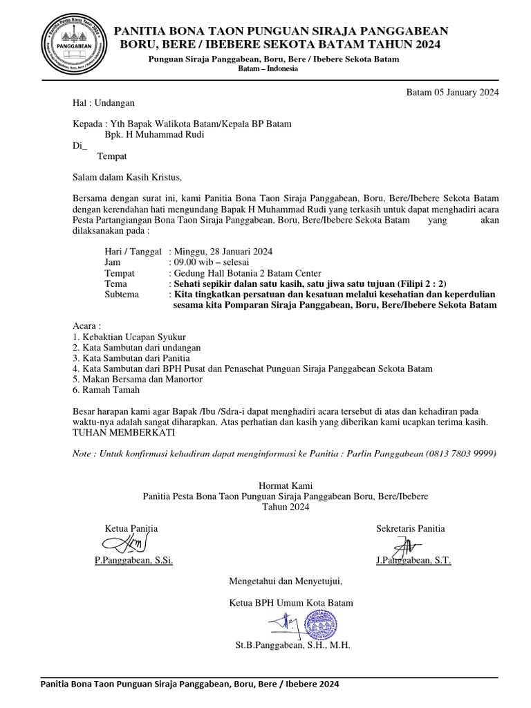 Undangan Pesta Bona Taon | PDF