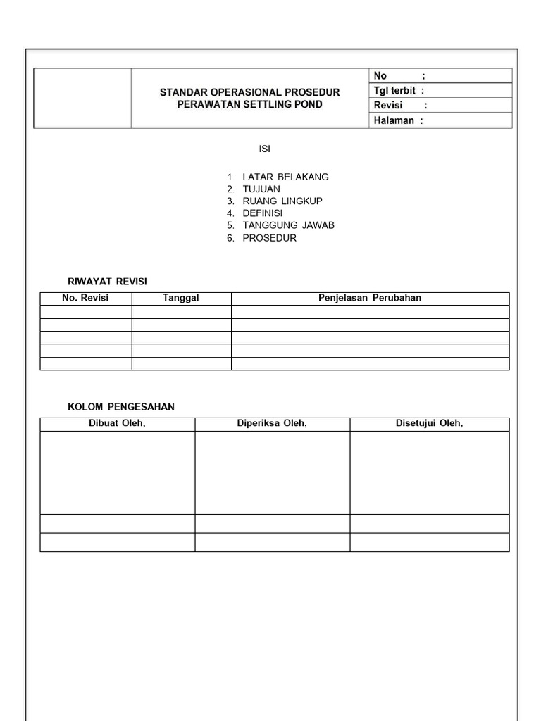 Sop Perawatan Settling Pond | PDF
