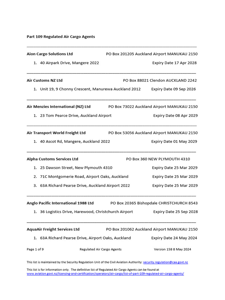 Part 109 Regulated Air Cargo Agents | PDF | Cargo | Freight Transport