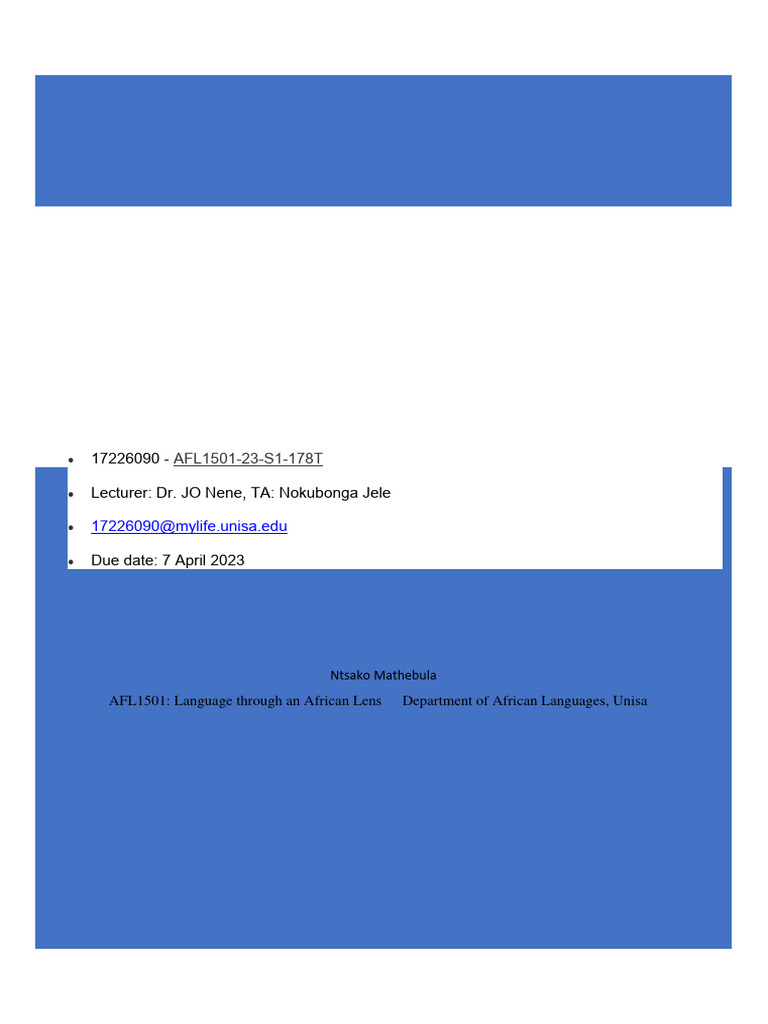 AFL1501 17226090 Assessment 3 | PDF | Family | Plagiarism