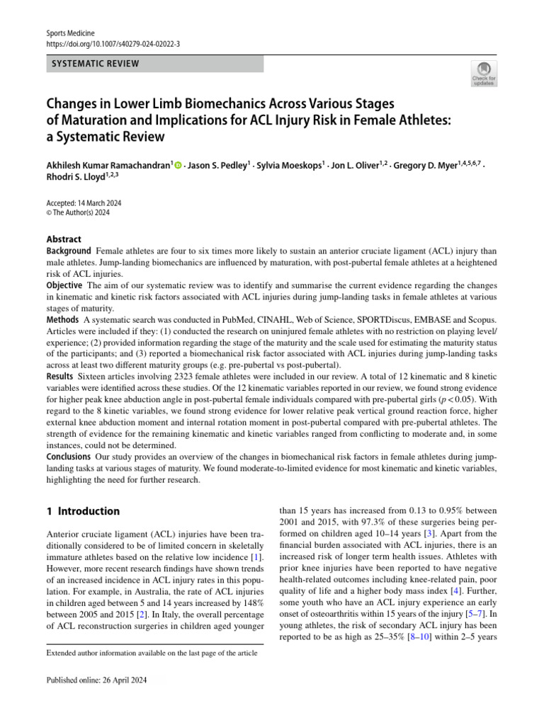 Changes in Lower Limb Biomechanics Across Various Stages of Maturation ...