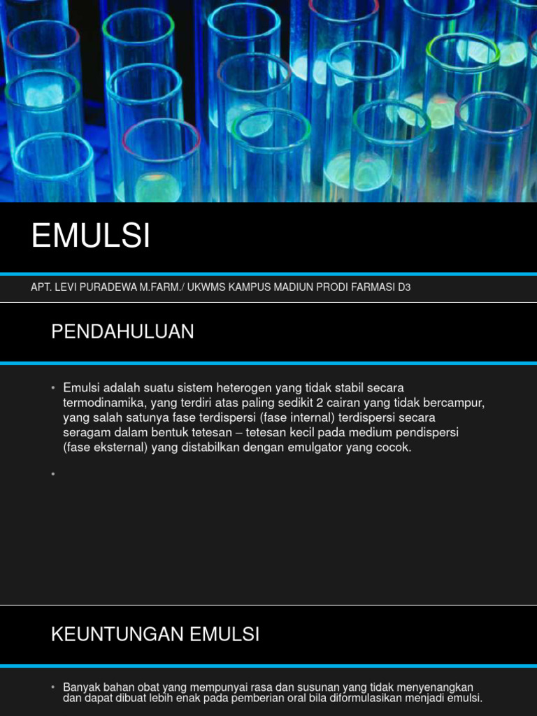 Aplikasi dan Stabilitas Emulsi Farmasi | PDF