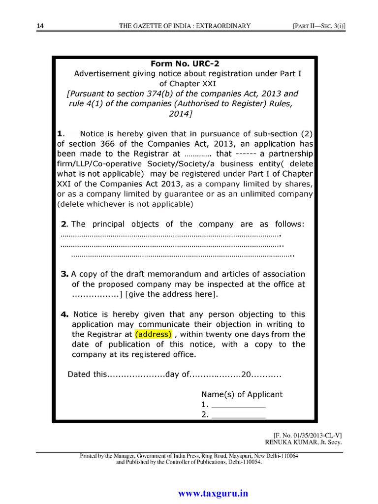 Form No. URC 2 | PDF