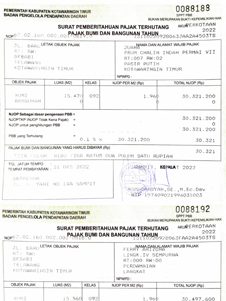 PBB Pajak Bumi Bangunan PT ABM | PDF