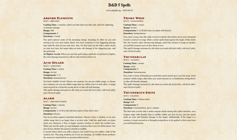 Spells Dungeons & Dragons - D&D 5e 2 | PDF