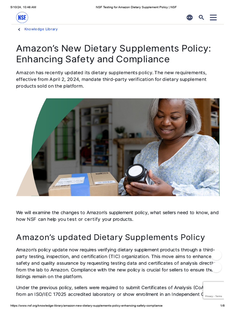 NSF Testing For Amazon Dietary Supplement Policy | PDF