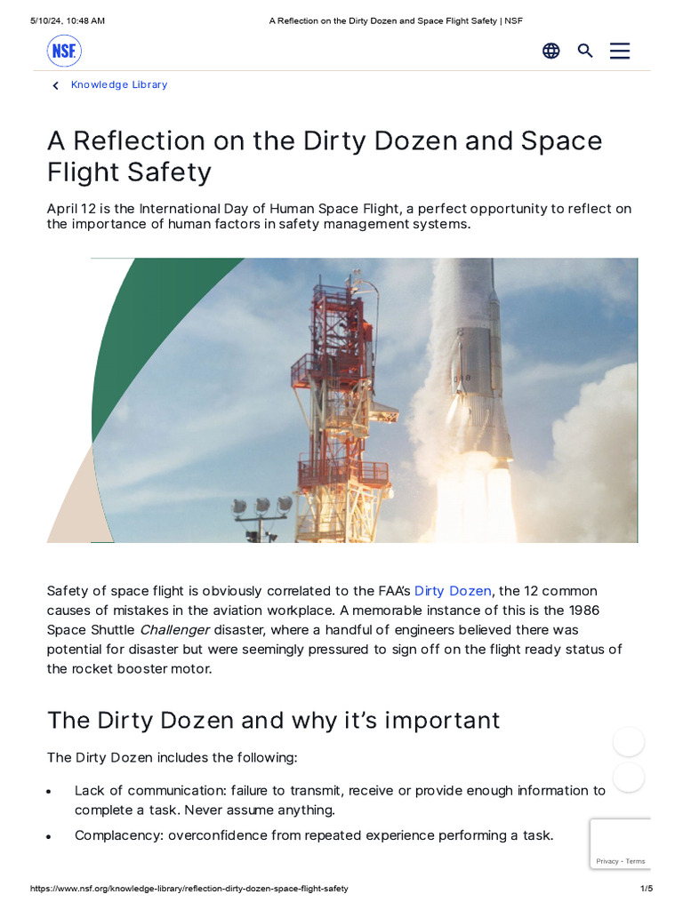 A Reflection On The Dirty Dozen and Space Flight Safety | PDF | Safety | Human Factors And ...