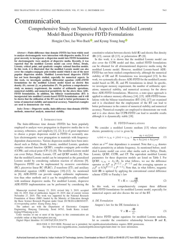 Comprehensive Study On Numerical Aspects of Modified Lorentz Model-Based Dispersive FDTD ...