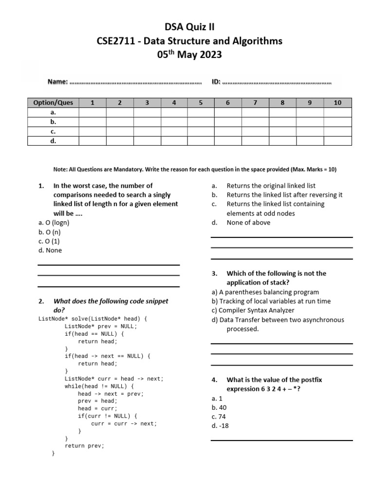 dsa_quiz-2_set-2 | PDF | Applied Mathematics | Theoretical Computer Science