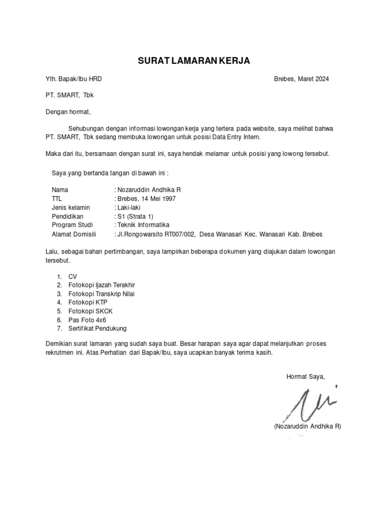 Lamaran Data Entry Intern Brebes | PDF