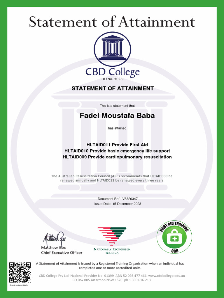 First Aid Certification Statement | PDF