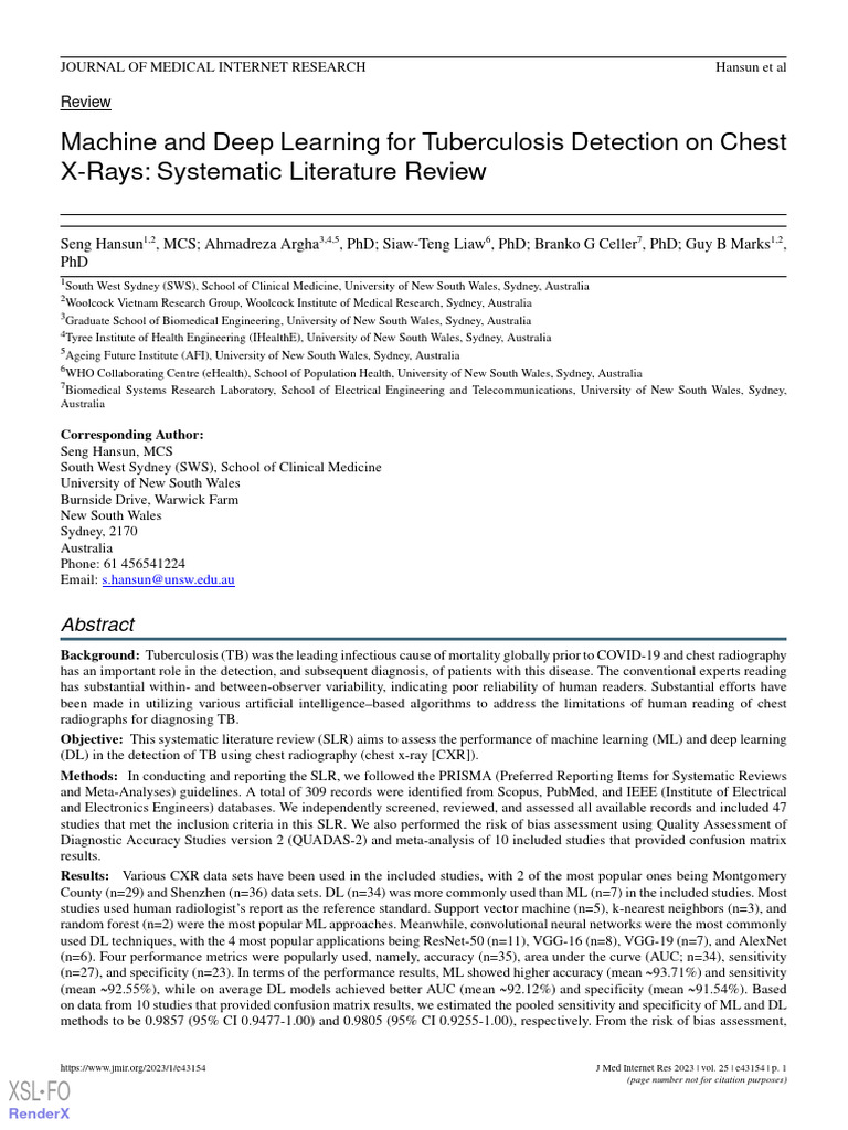 Machine And Deep Learning For Tuberculosis Detection On Chest X Download Free Pdf Machine