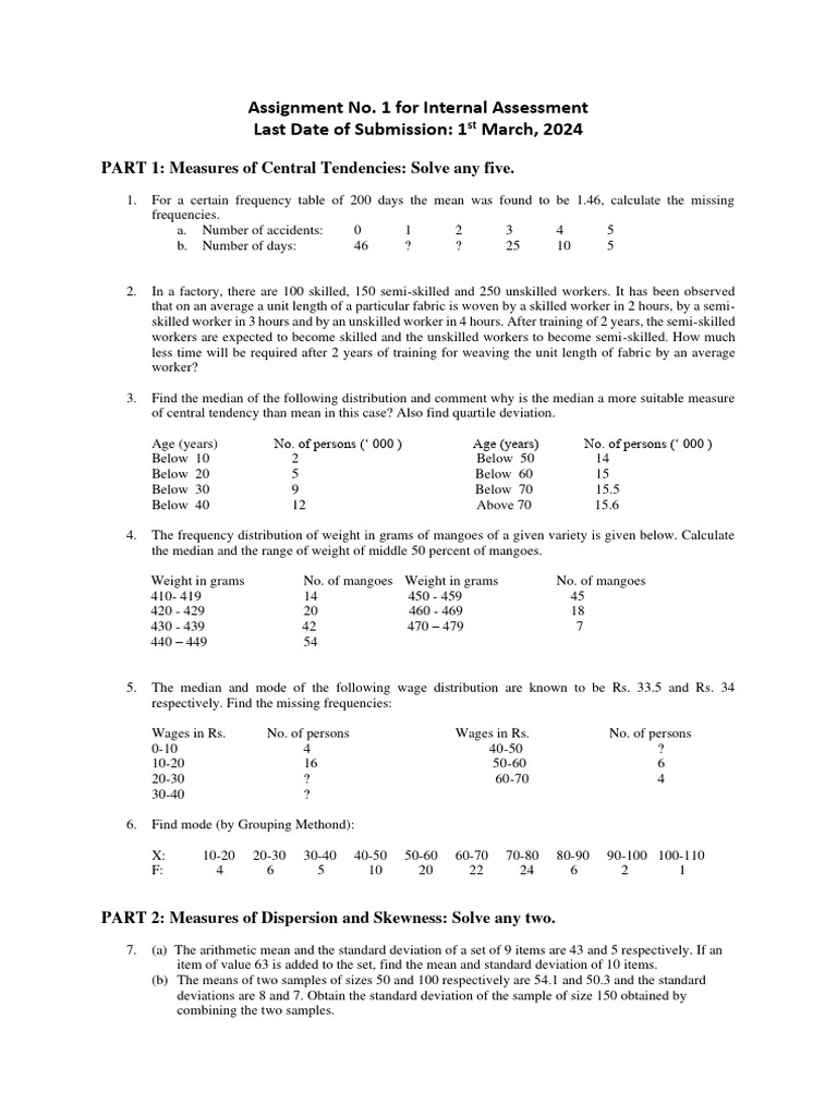 Stat Assignment No 1 For 2024 Batch | PDF | Cost Of Living | Mean