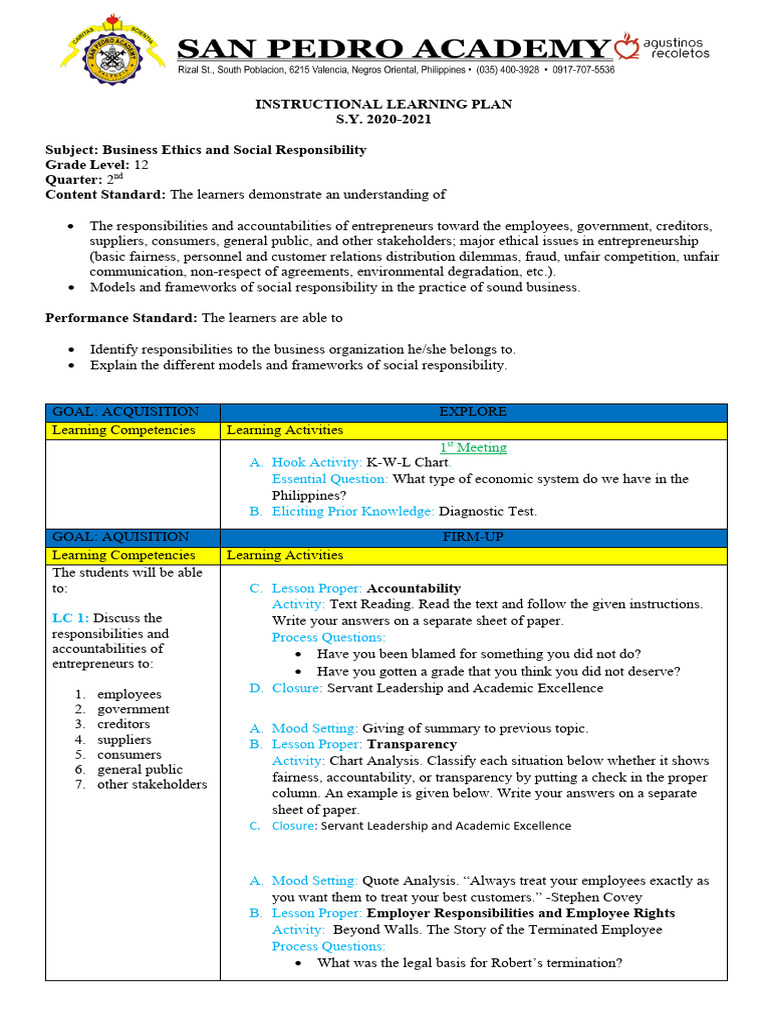 Business Ethics & Social Responsibility Plan | PDF | Corporate Social ...