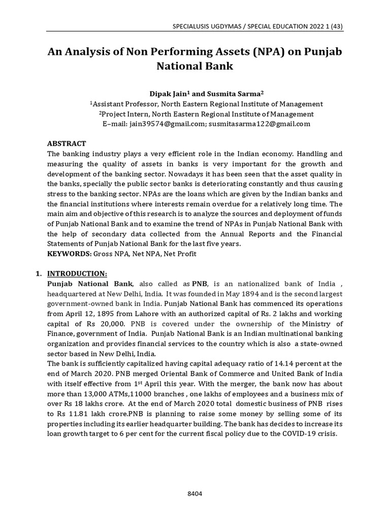 An Analysis of Non Performing Assets (NPA) On Punjab National Bank ...