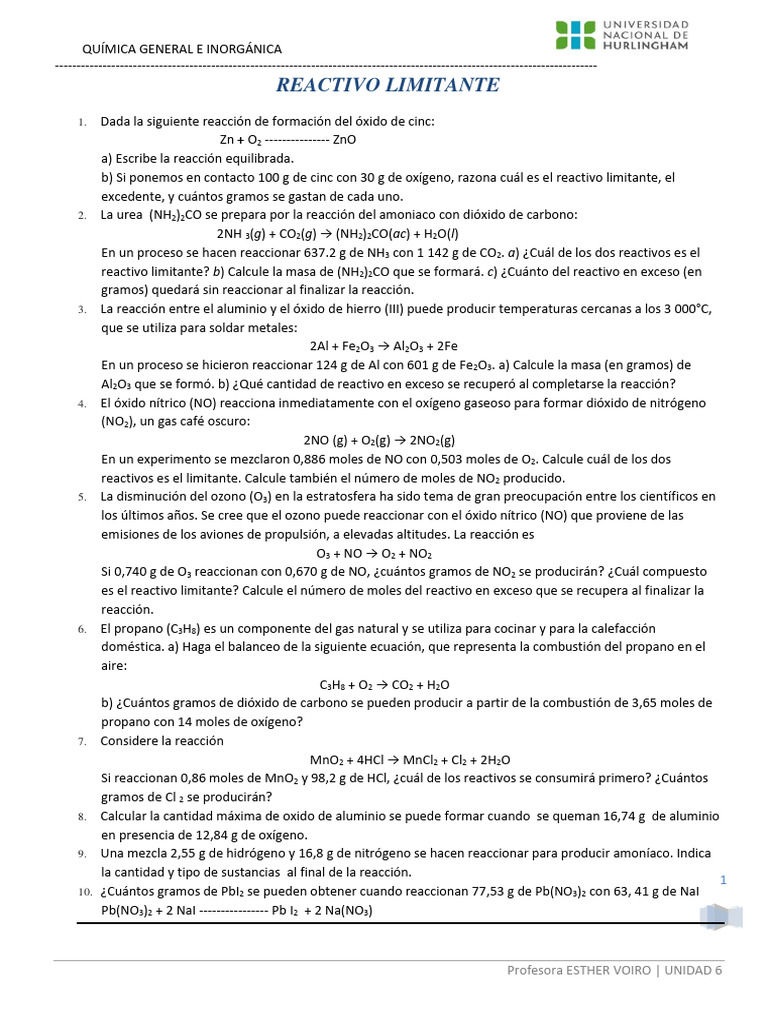Reactivo Limitante Ejercicios | PDF | Dioxido de nitrogeno | Reacciones químicas
