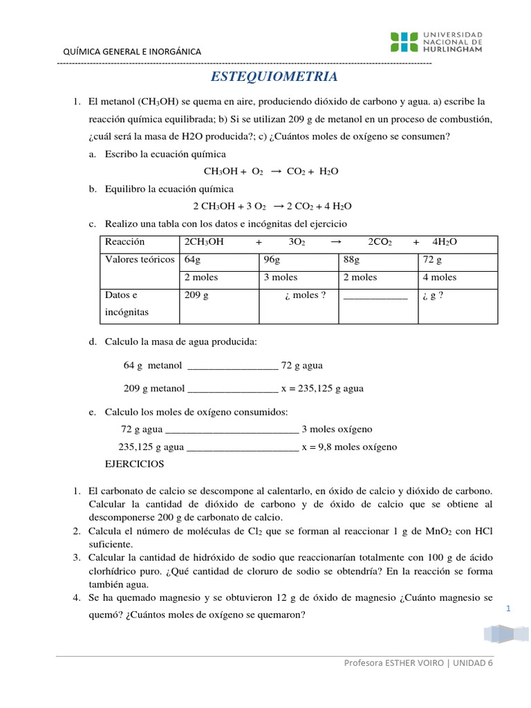 ESTEQUIOMETRIA Ejercicios | PDF | Cloruro | Ácido
