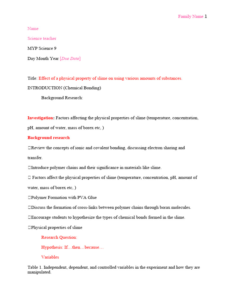 Slime Lab Writing Template 2 | PDF | Experiment | Chemical Bond