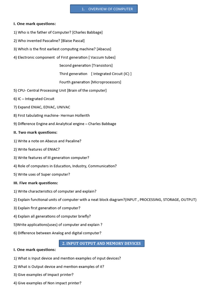 Computer Science (Important Questions) | PDF | Spreadsheet | Electronics
