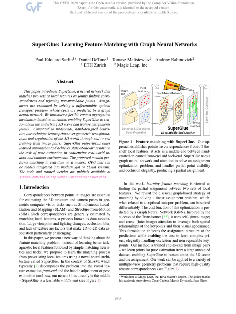 Sarlin SuperGlue Learning Feature Matching With Graph Neural Networks CVPR 2020 Paper | PDF ...