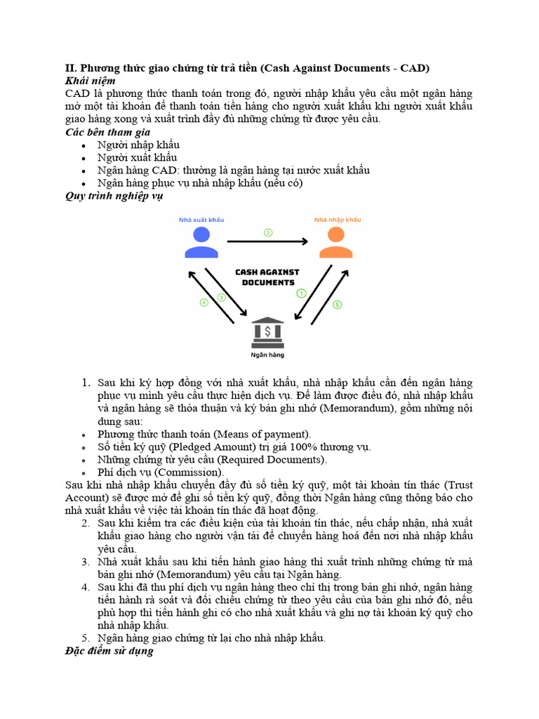 Khái niệm: II. Phương thức giao chứng từ trả tiền (Cash Against ...