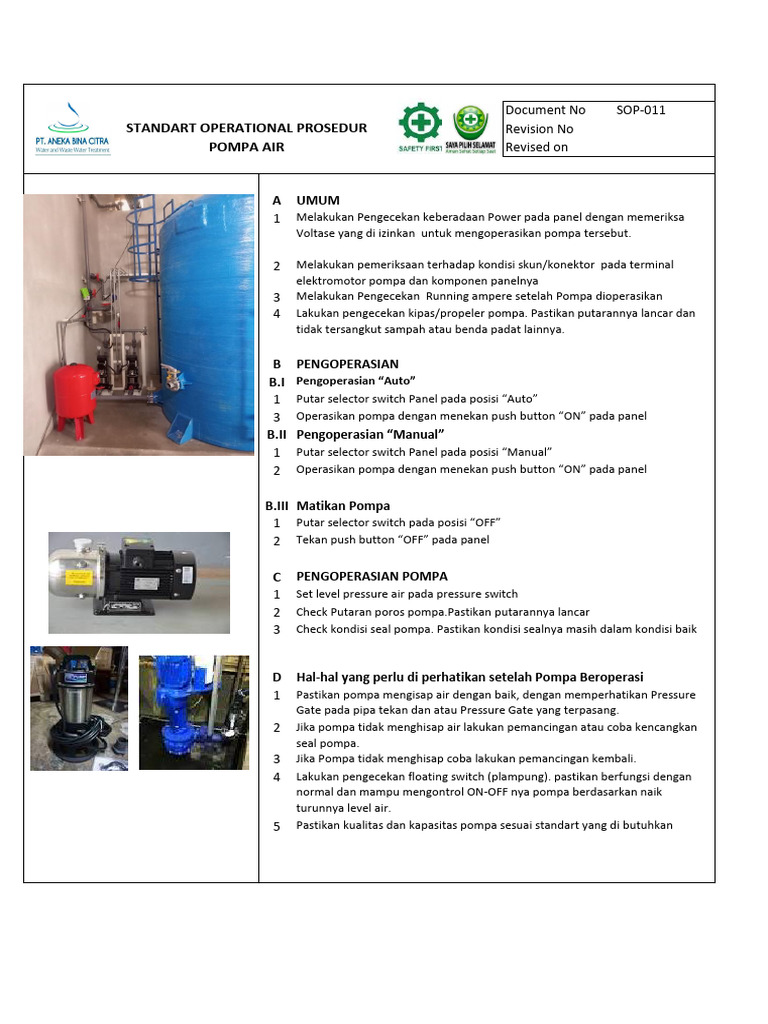 Sop Pompa | PDF | Teknologi & Rekayasa