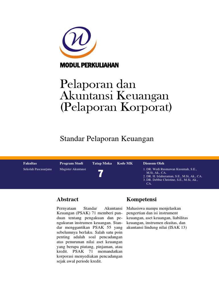 Modul 7 INSTRUMEN KEUANGAN (PSAK 71) - Islahuzzaman | PDF