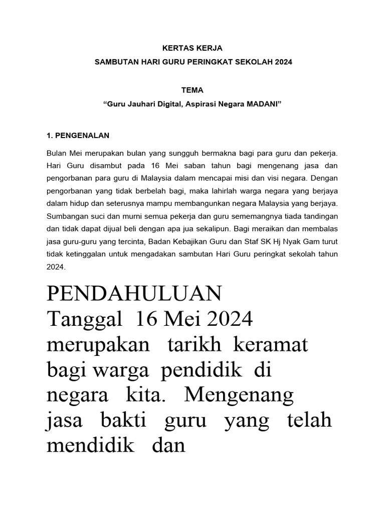 KERTAS KERJA HARI GURU 2024- EDITED | PDF