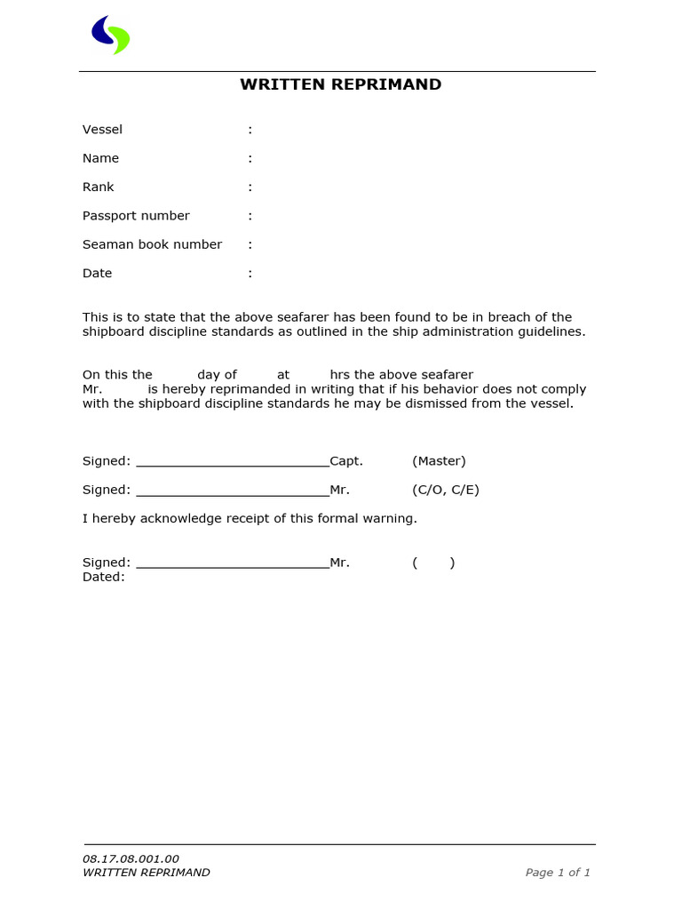 08.17.08.001.00 - Written Reprimand | PDF