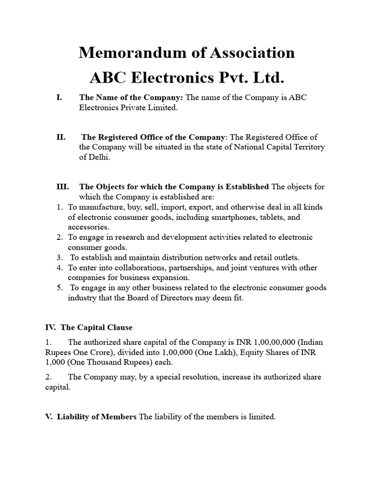 Memorandum of Association | PDF | Companies | Joint Venture