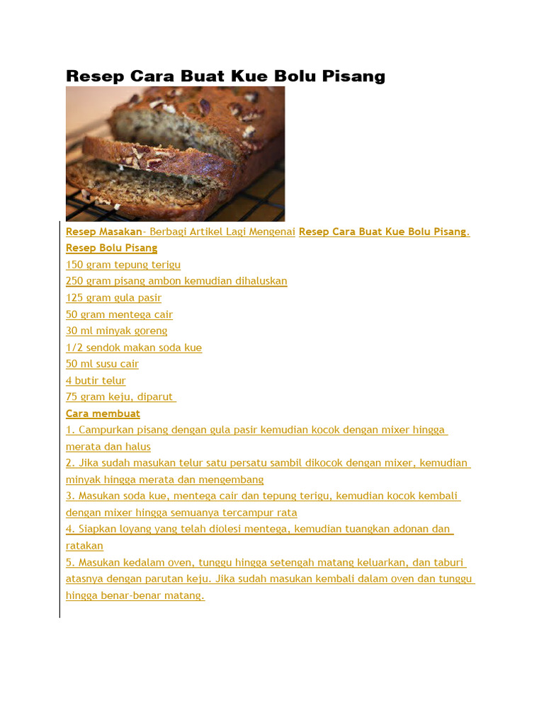 Resep Cara Buat Kue Bolu Pisang | PDF