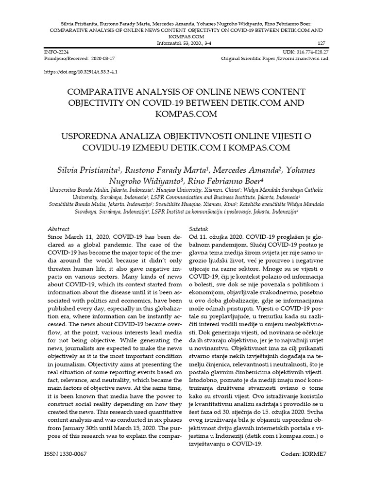 COVID-19 News Objectivity: Detik vs Kompas | PDF | News | Journalism