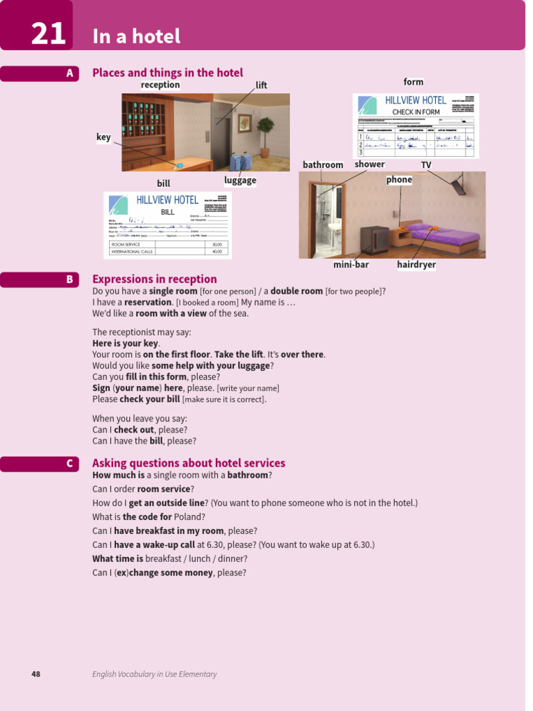 Unit 21 - in A Hotel - Voc in Use Ele | PDF