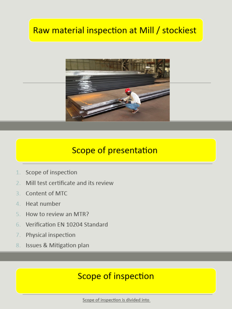 Raw Material Inspection at Mill Stockiest | PDF | Pipe (Fluid ...