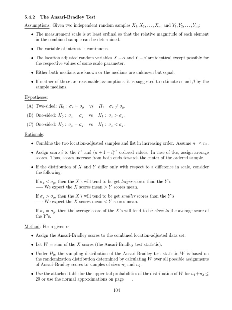 Ansari Bradley | PDF | Median | Probability And Statistics